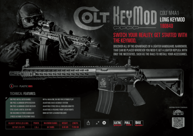 Cybergun Colt M4A1 Metal Long Keymod Handguard - AEG